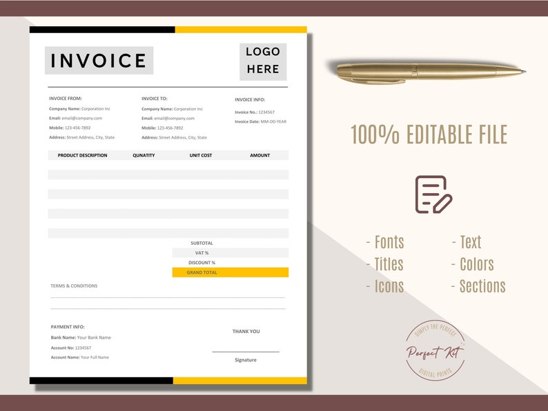 Invoice Template With Logo, Commercial Invoice, Clean Invoice Template ...