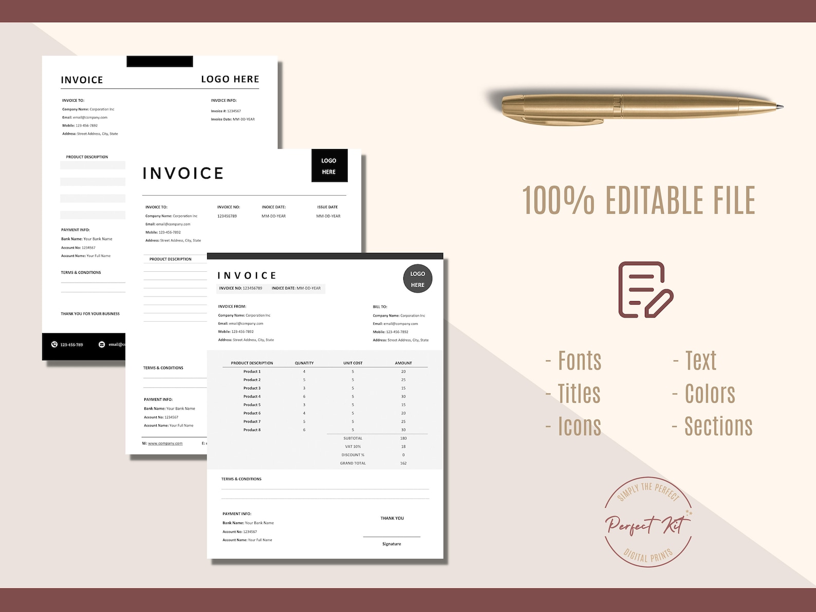 Editable Invoice Template Word, Modern Template for Invoice, Invoice ...