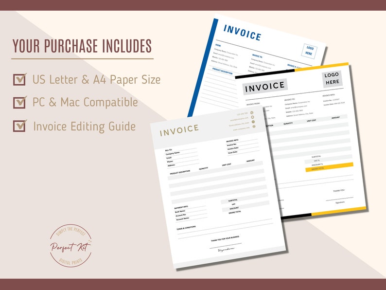 Invoice for Small Business, Invoice Template Bundle, Editable Template ...