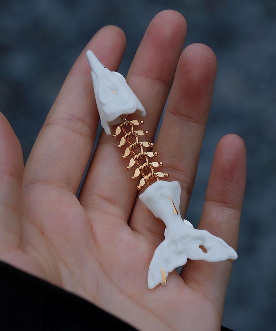 YIHE Ceramic Brooches "fish, Bone, Fish" Handmade Jewelry Statement ...