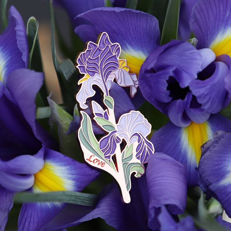 Nature Enamel Pin Iris and Muguet Floral Pin Botanic Pin - Etsy