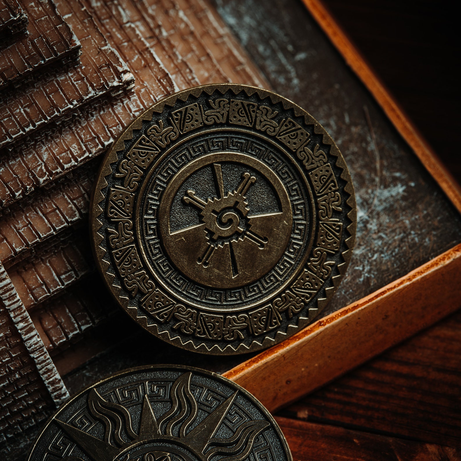 Maya Sun & Moon Collectible Metal Coins Mayan Mythology Art Antique ...