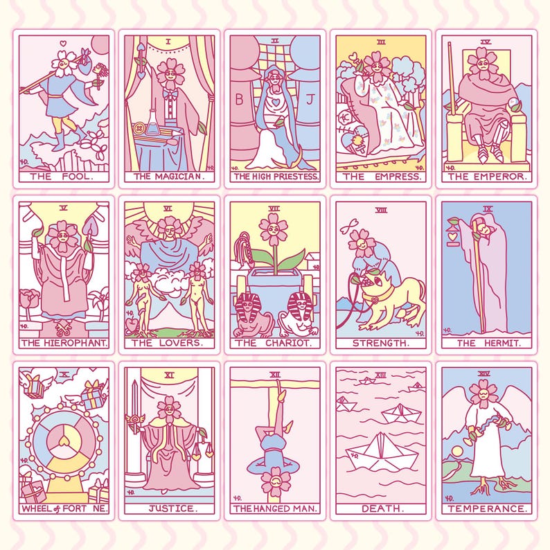 Strange Daisy Tarot Rider-waite Pink Cards Cartoon Art Nature Love ...