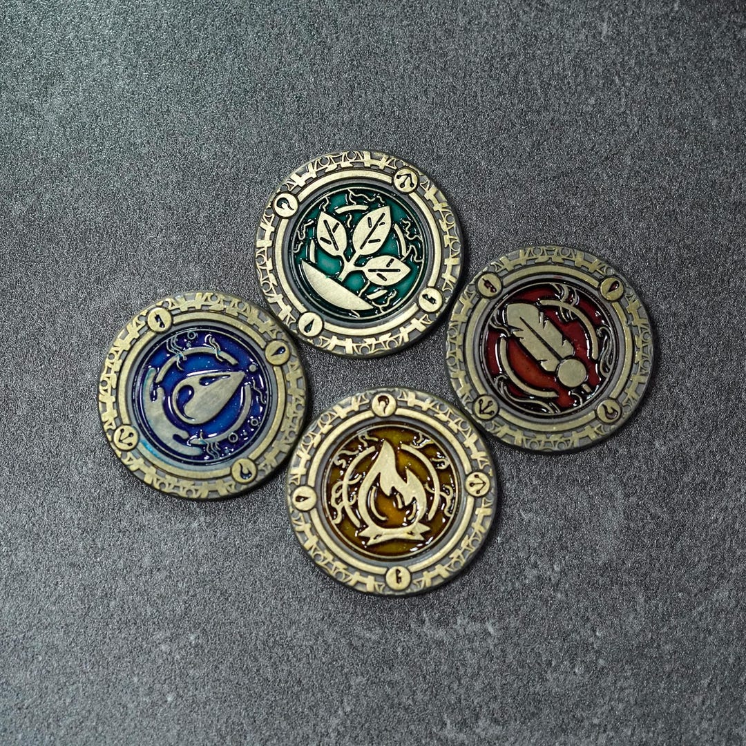 Four Elements Board Game Counters | Metal Alloy Tokens | Antique Gold ...