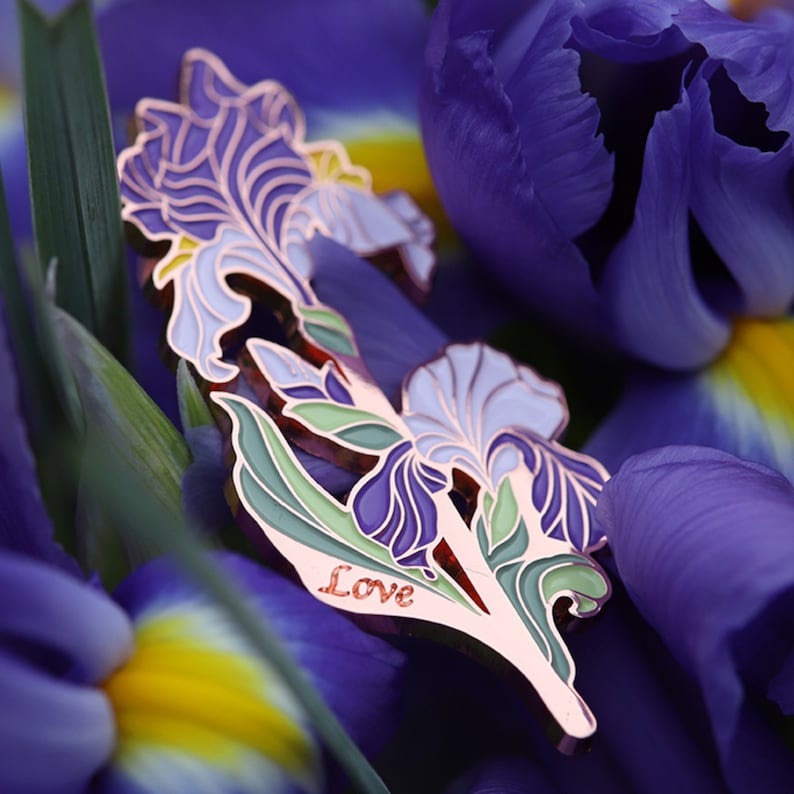 Nature Enamel Pin Iris and Muguet Floral Pin Botanic Pin - Etsy