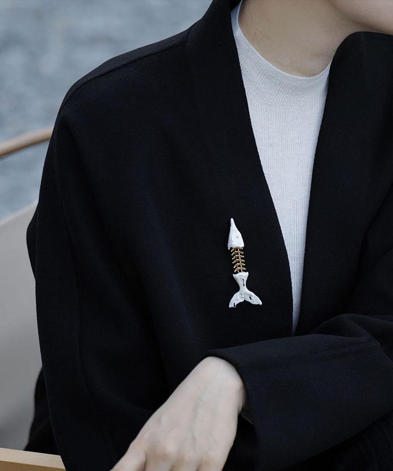 YIHE Ceramic Brooches "fish, Bone, Fish" Handmade Jewelry Statement ...