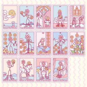 Strange Daisy Tarot Rider-waite Pink Cards Cartoon Art Nature Love ...