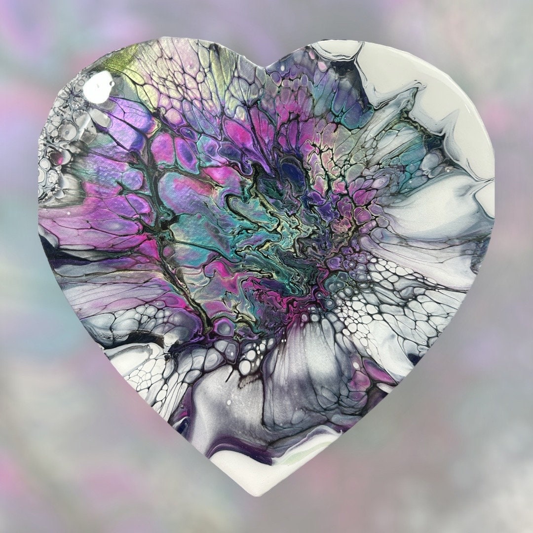 Whimsical, Floral Heart: 12x12 Acrylic Pour Painting A Stunning Array ...