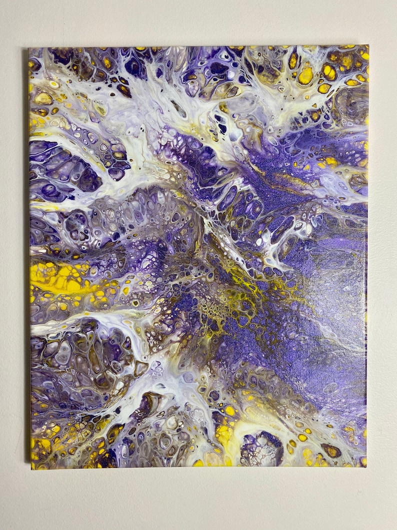 Acrylic Pour Painting - Purple, Yellow Dirty Acrylic Pour, Large Cells ...