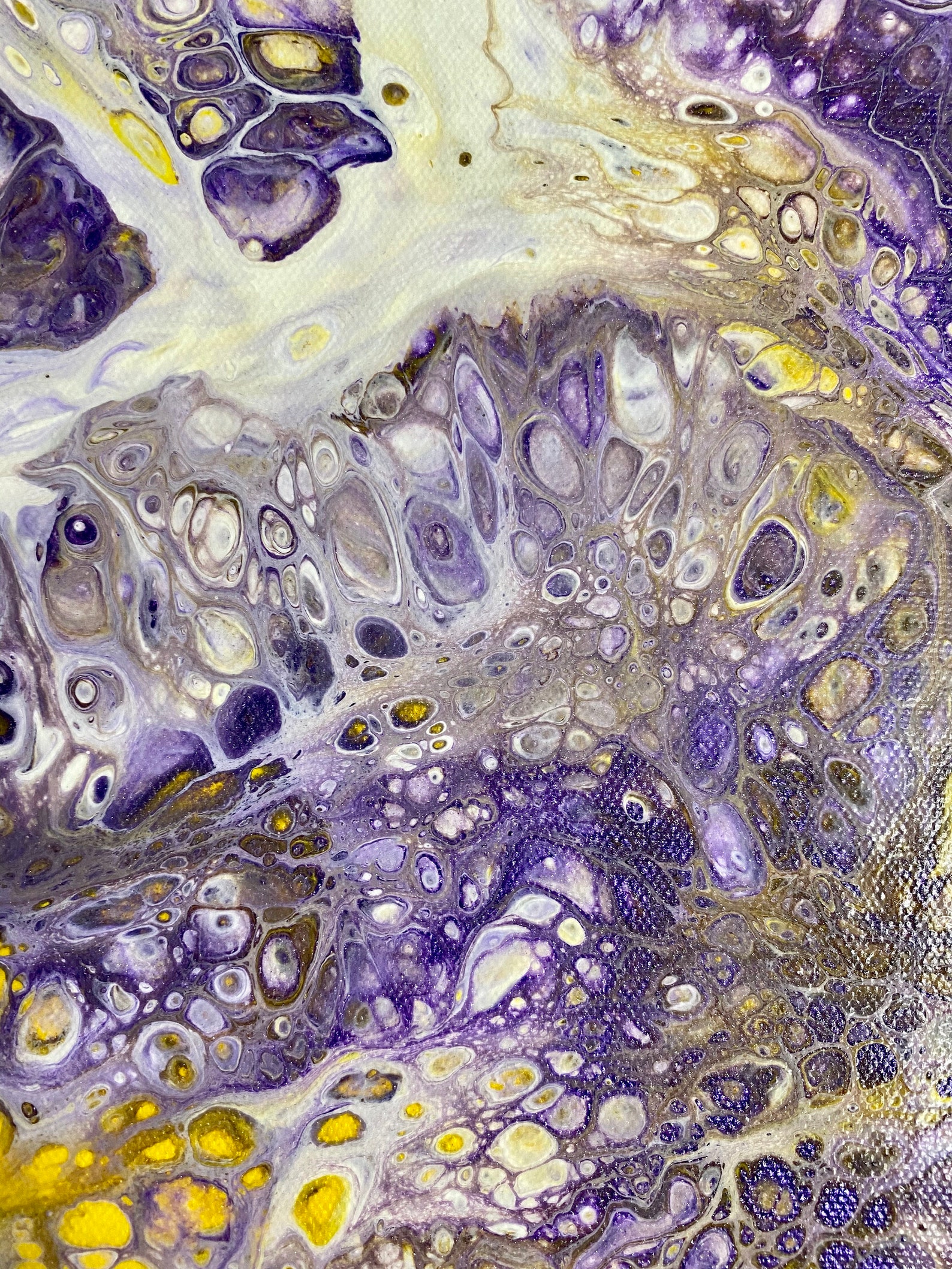Acrylic Pour Painting - Purple, Yellow Dirty Acrylic Pour, Large Cells ...