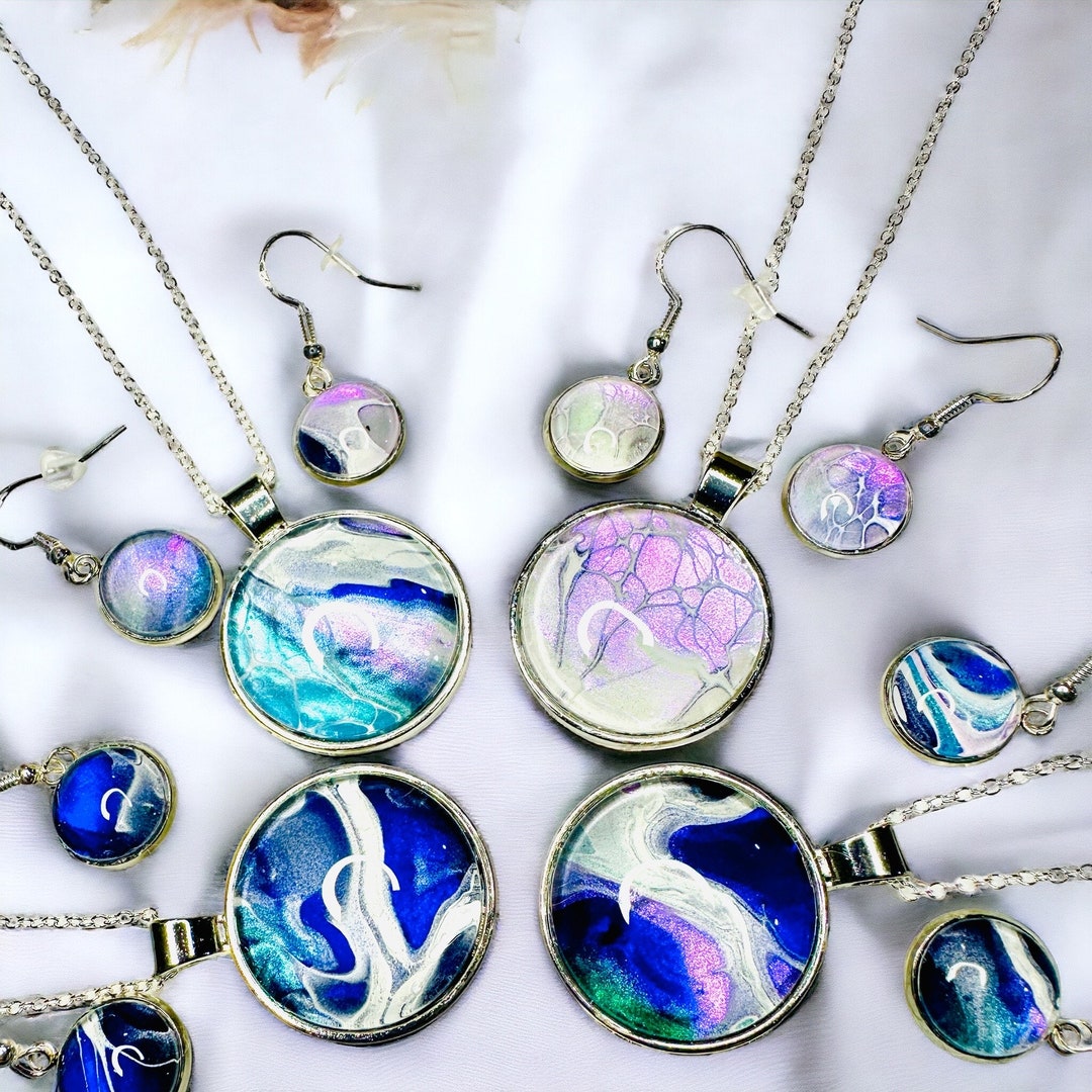 Liquid Luster Jewelry Series - Hand Painted Acrylic Pour Jewelry Sets ...