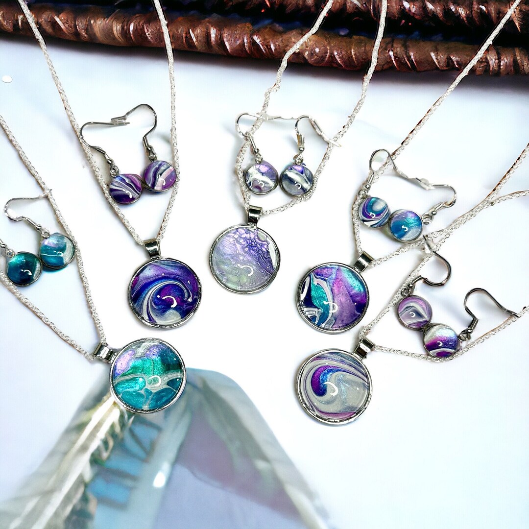 Fantasy Aurora Collection - Hand Painted Acrylic Pour Jewelry Sets - 18 ...