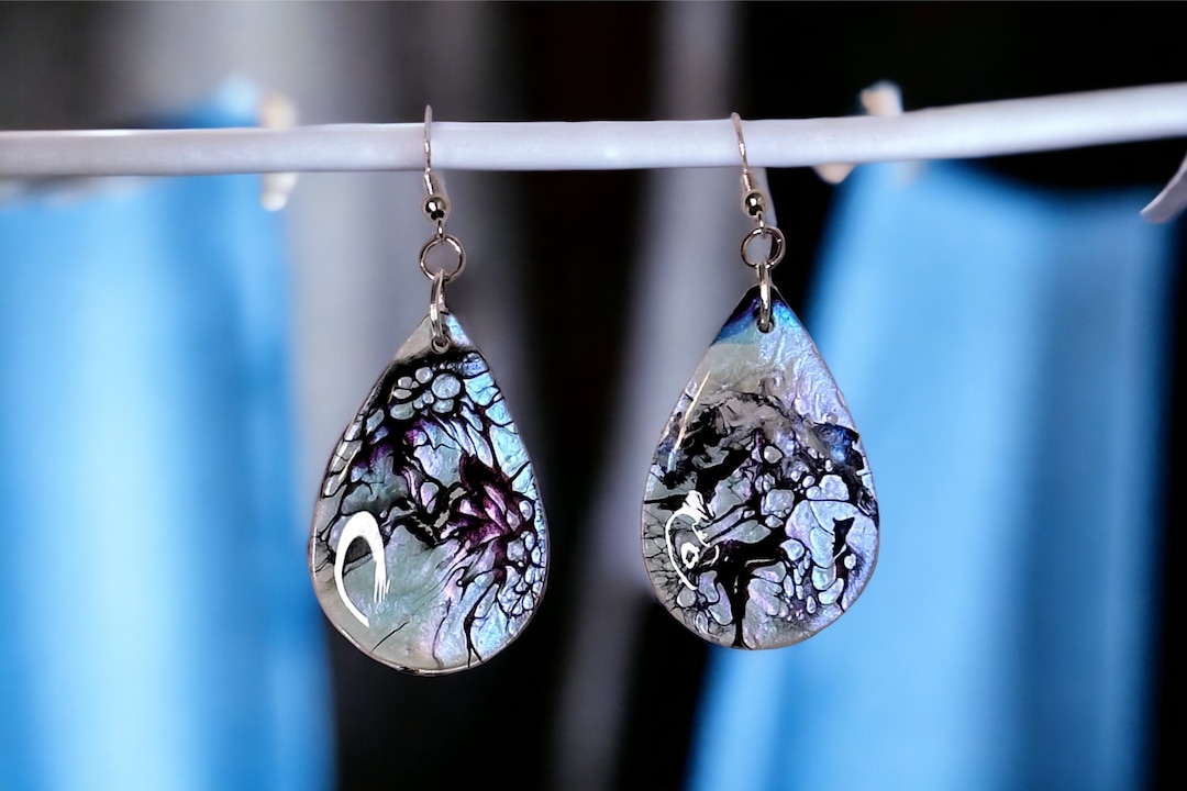 Hand-painted Acrylic Pour Teardrop Earrings! Stunning Colors Using High ...