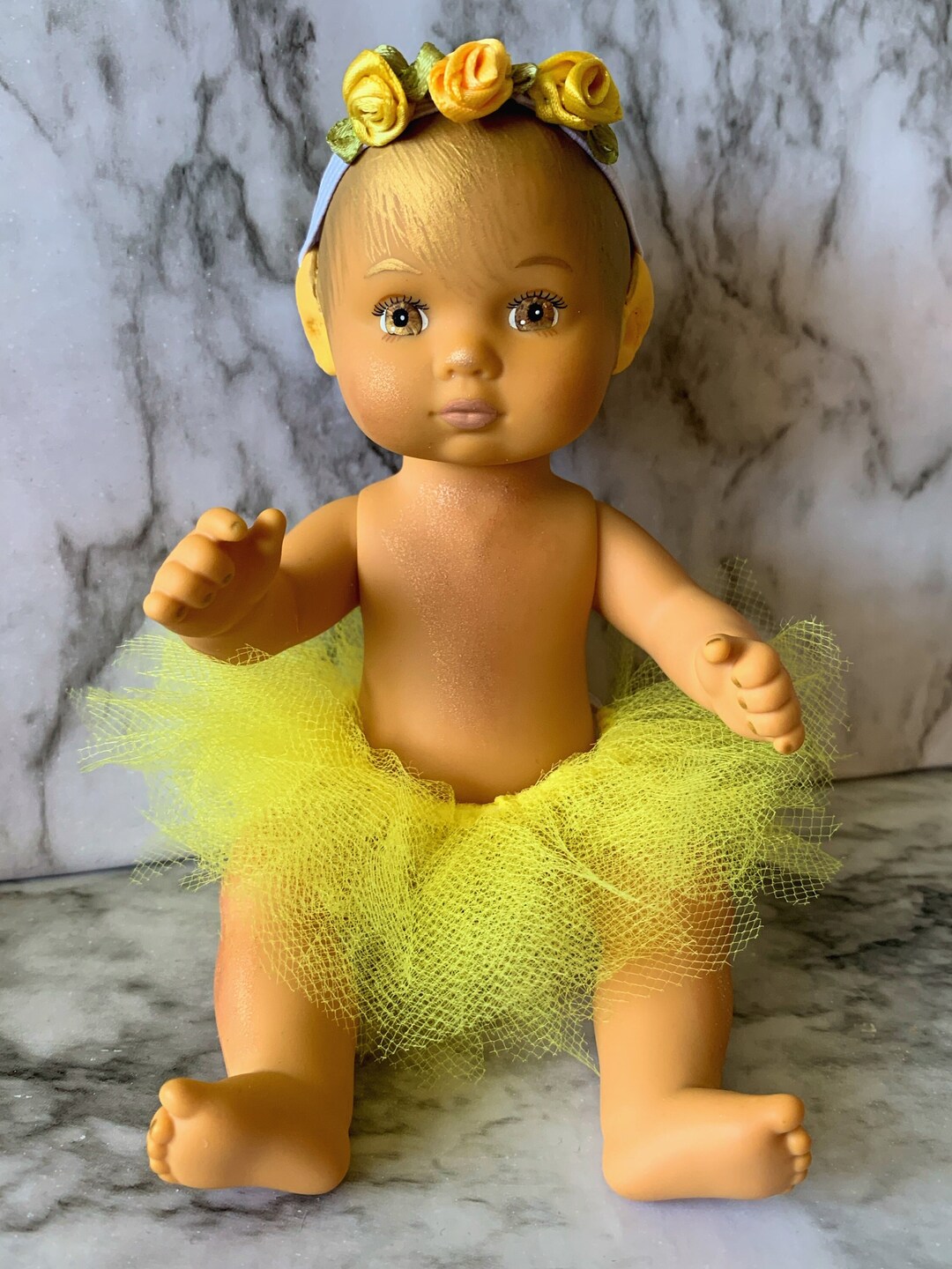 OOAK Custom Dyed Repainted Baby Doll, 8 Inch Mini, Gold and Yellow ...