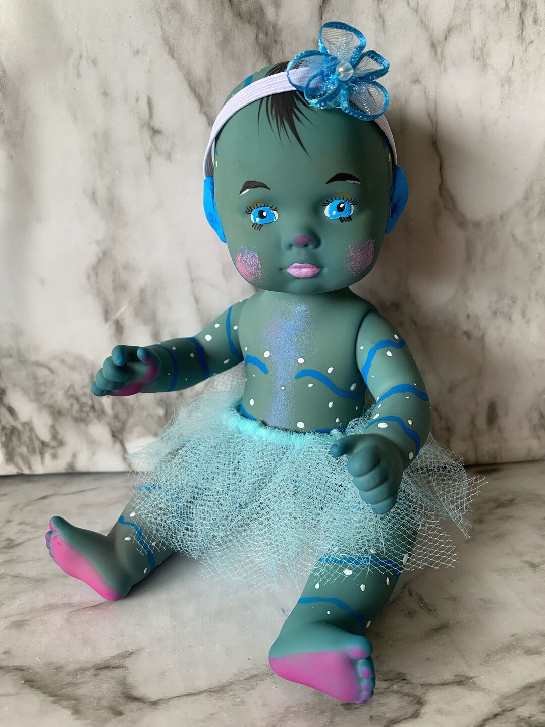 OOAK Blue Alien Fantasy 8 Inch Baby Doll, Hand Dyed and Painted "topaz ...