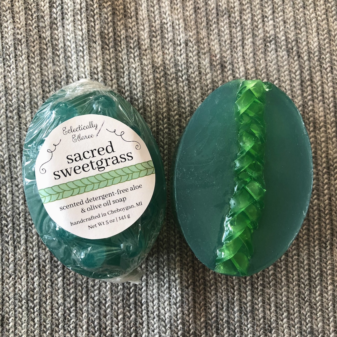 Sacred Sweetgrass Braided Scented Aloe Olive Oil Massage Bar Style Soap ...