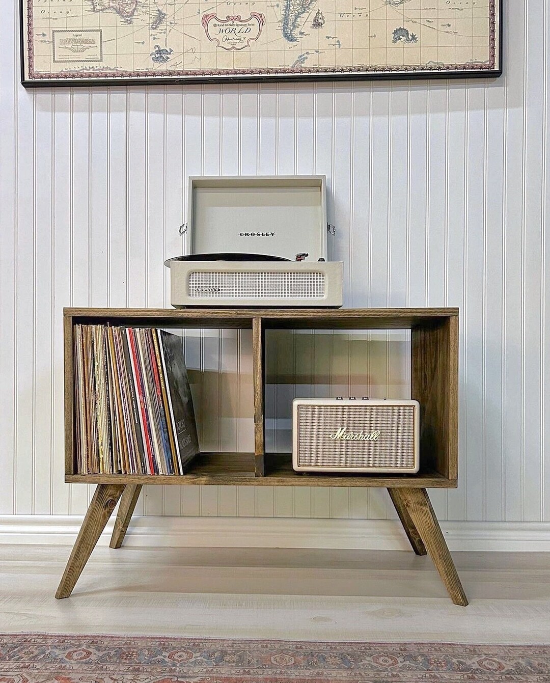 Large Record Player Stand MCM Table With Wooden Legs for Records Modern ...