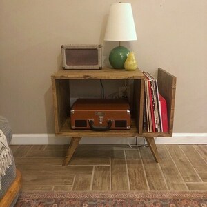 MCM Mid Century Modern Vinyl Record Storage Turntable Stand Solid Wood ...