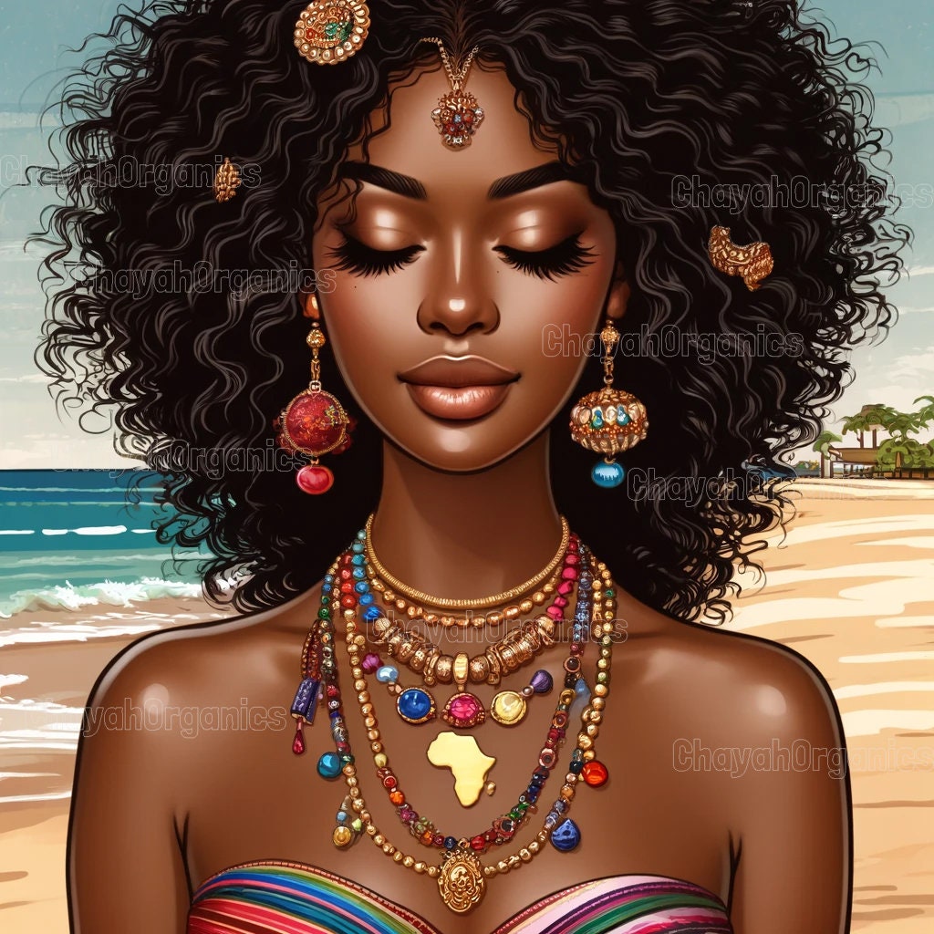 Digital Ai Artwork of Black Woman | African American Maximalist Jewelry ...