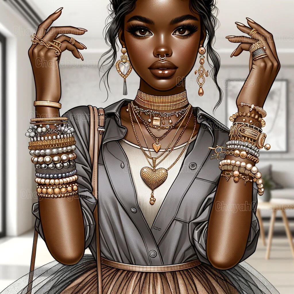 Digital Ai Artwork of Black Woman | African American Maximalist Jewelry ...