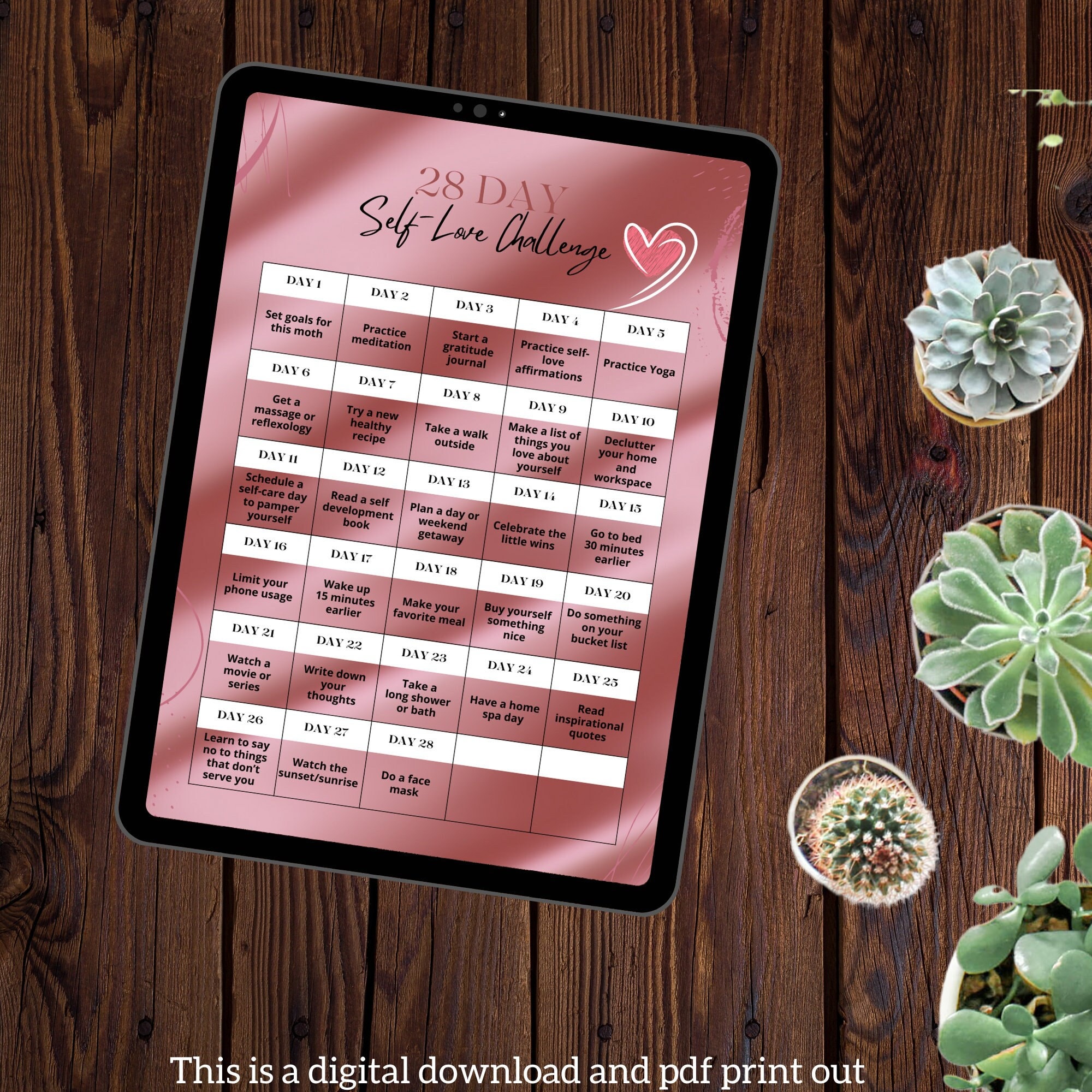 28 Day Self Love Calendar| SELF LOVE CHALLENGE - Etsy