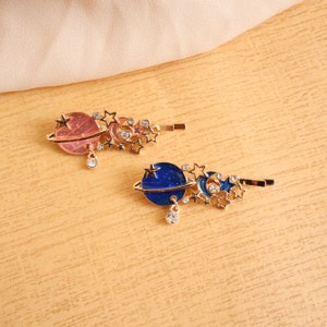 Planet Hair Barrette, Star Hair Pin, Moon Hair Clip, Celestial Hair Pin ...