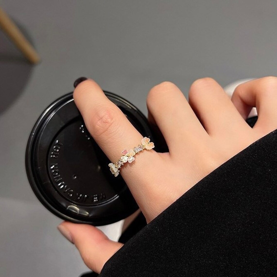 Flower Ring Clover Leaf Ring Gold Crystal Ring Cherry - Etsy