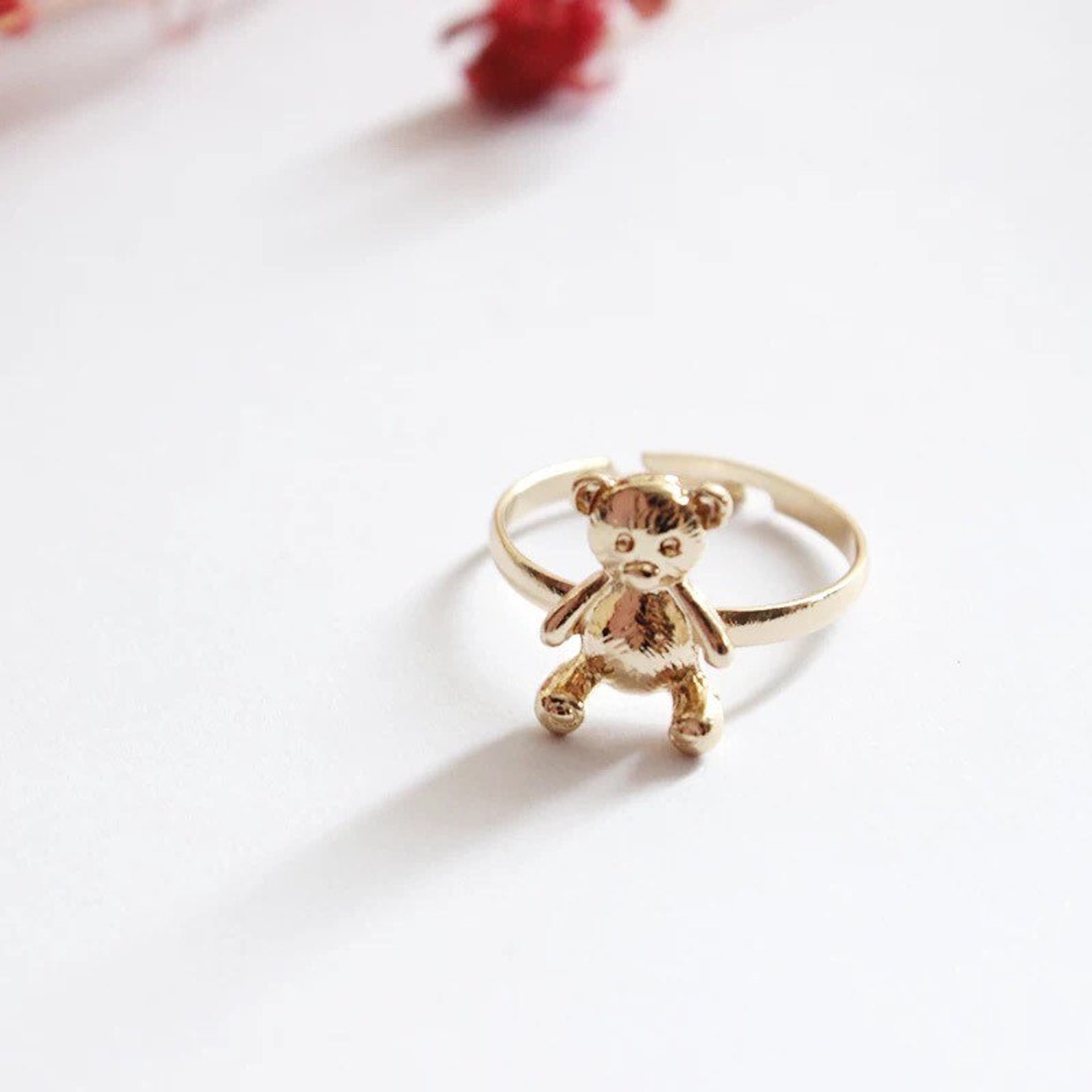 Teddy Bear Ring Silver or Gold Open End Adjustable Toy Bear | Etsy