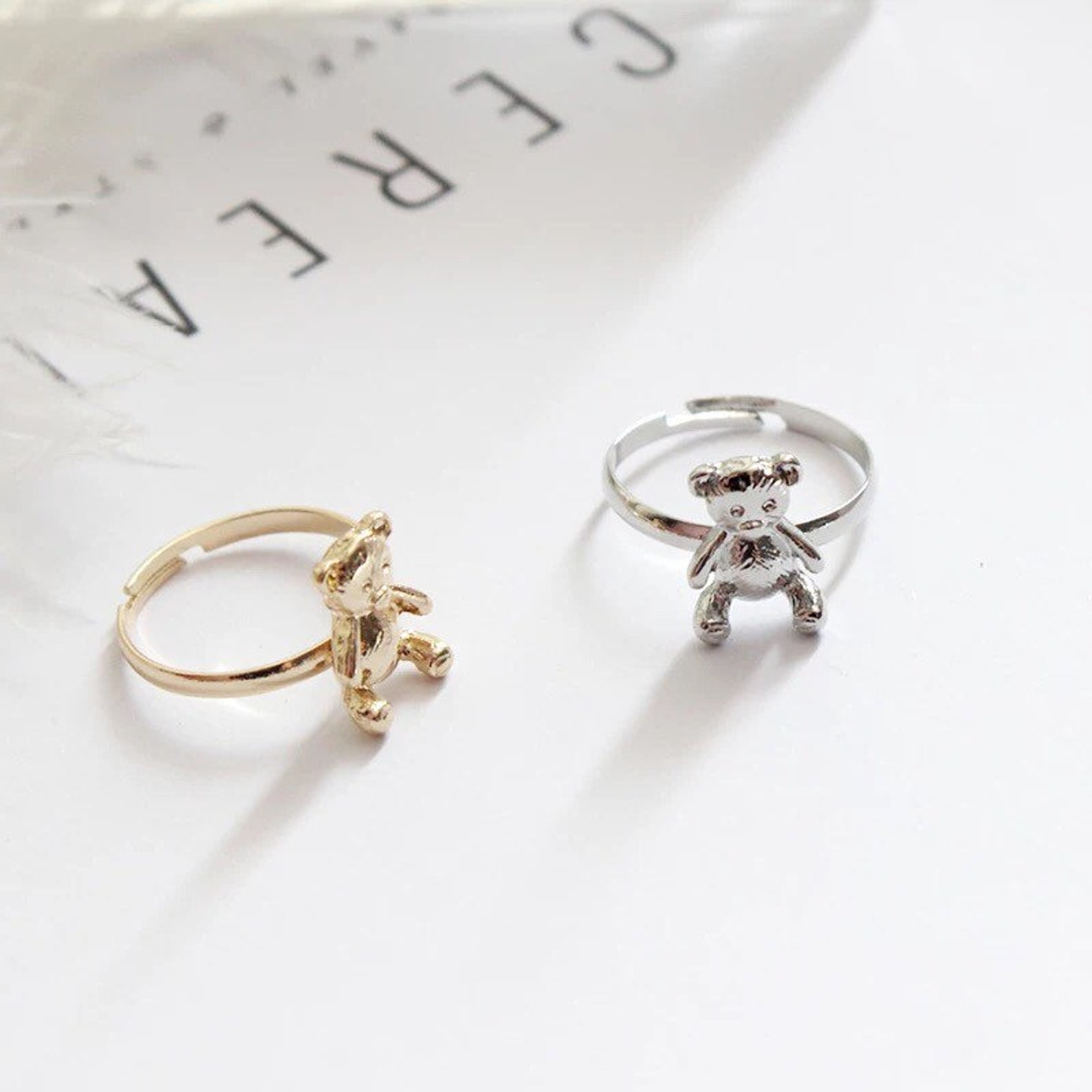 Teddy Bear Ring Silver or Gold Open End Adjustable Toy Bear | Etsy