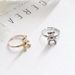 Teddy Bear Ring Silver or Gold Open End Adjustable Toy Bear - Etsy