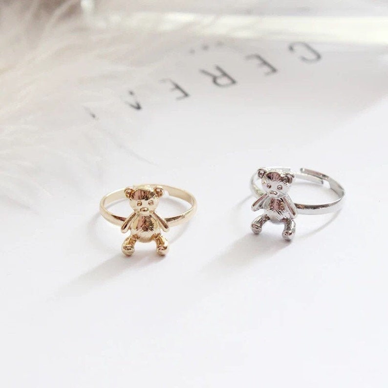 Teddy Bear Ring Silver or Gold Open End Adjustable Toy Bear - Etsy