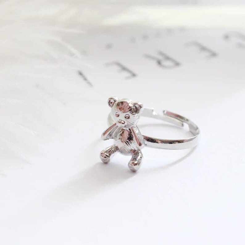 Teddy Bear Ring Silver or Gold Open End Adjustable Toy Bear - Etsy