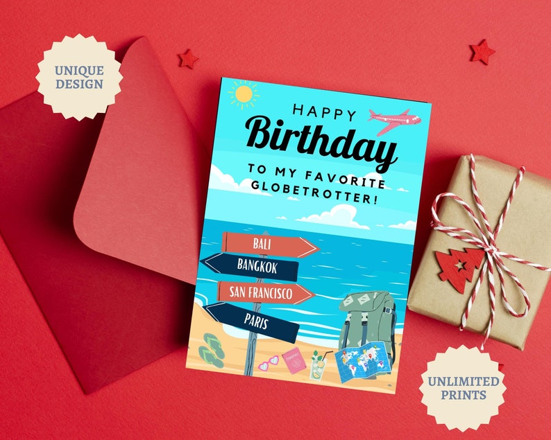 Traveler Birthday Card: Globetrotter Theme (digital Download) - Etsy