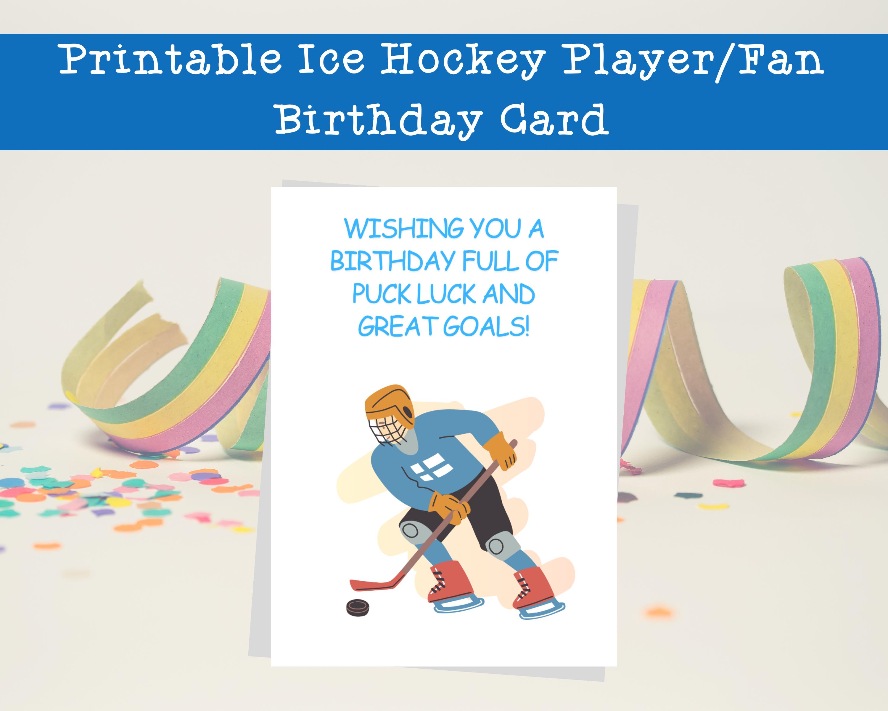 Printable Ice Hockey Birthday Card | Gift for Ice Hockey Player | NHL ...