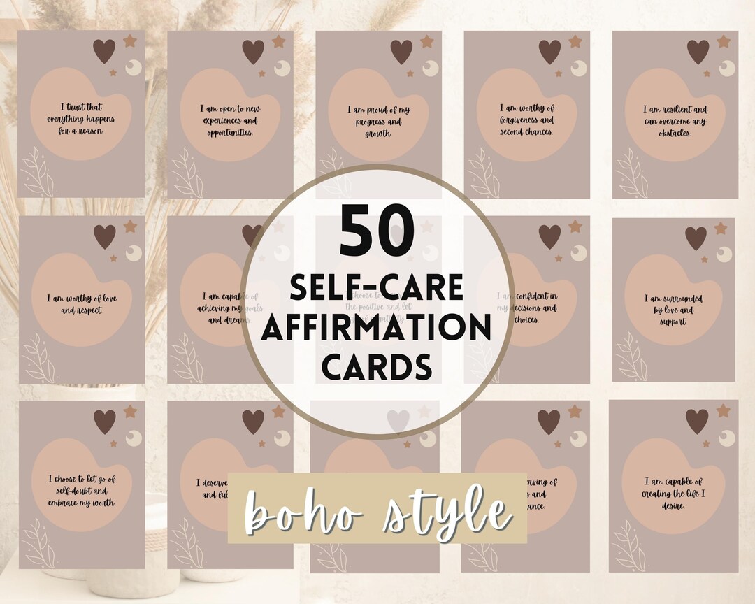50 Boho Self-care Affirmation Cards: Mindfulness Quotes (printable ...