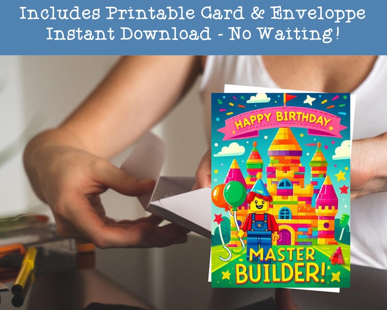 Printable Lego-themed Birthday Card for Boys and Young Brick Builders ...