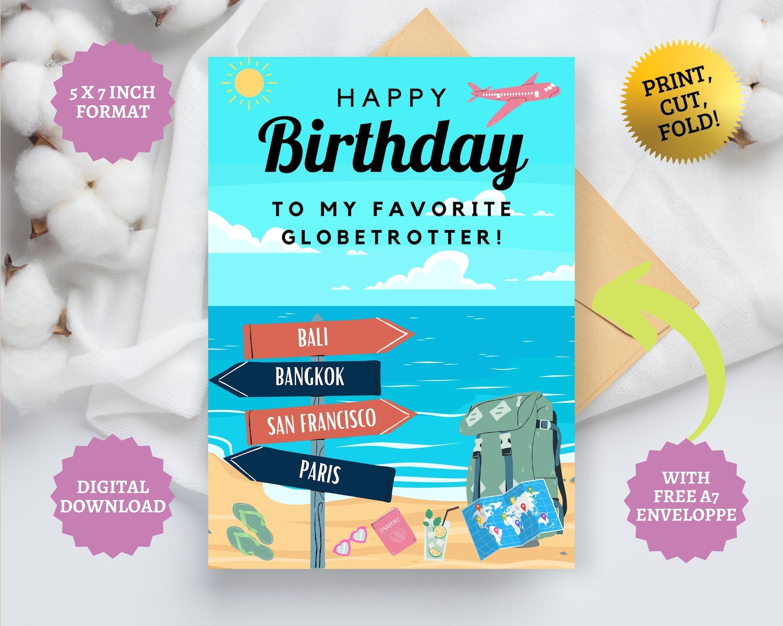 Traveler Birthday Card: Globetrotter Theme (digital Download) - Etsy
