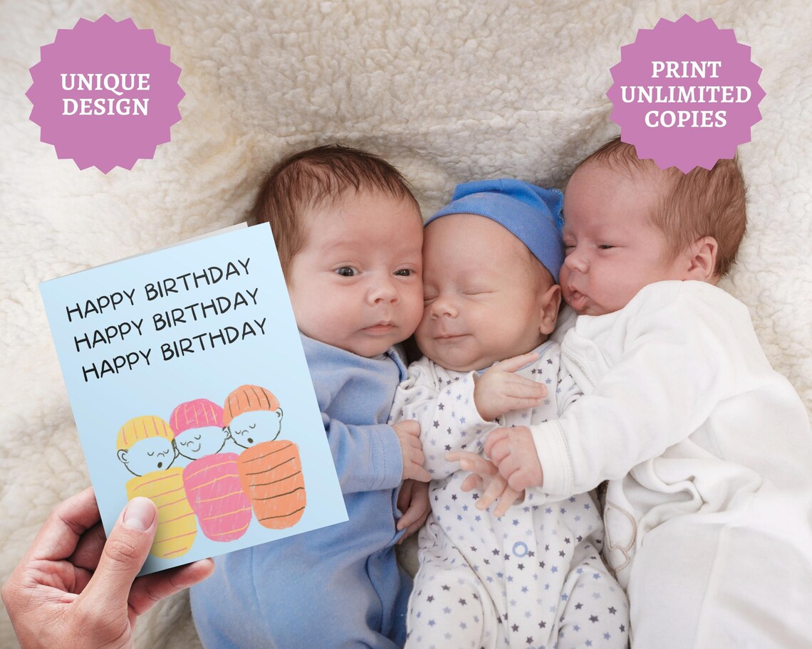 Triplet First Birthday Card Gift for Moms With 3 Babies, Funny Triplets ...