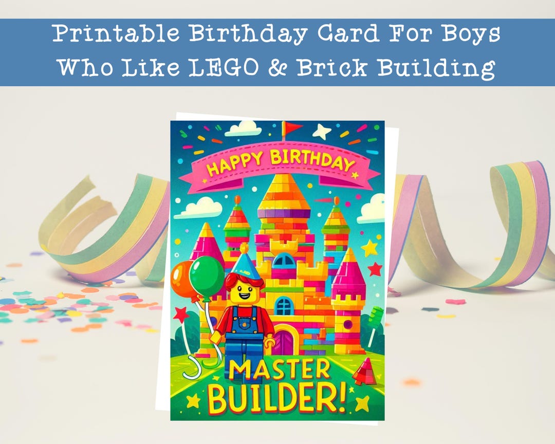 Printable Lego-themed Birthday Card for Boys and Young Brick Builders ...