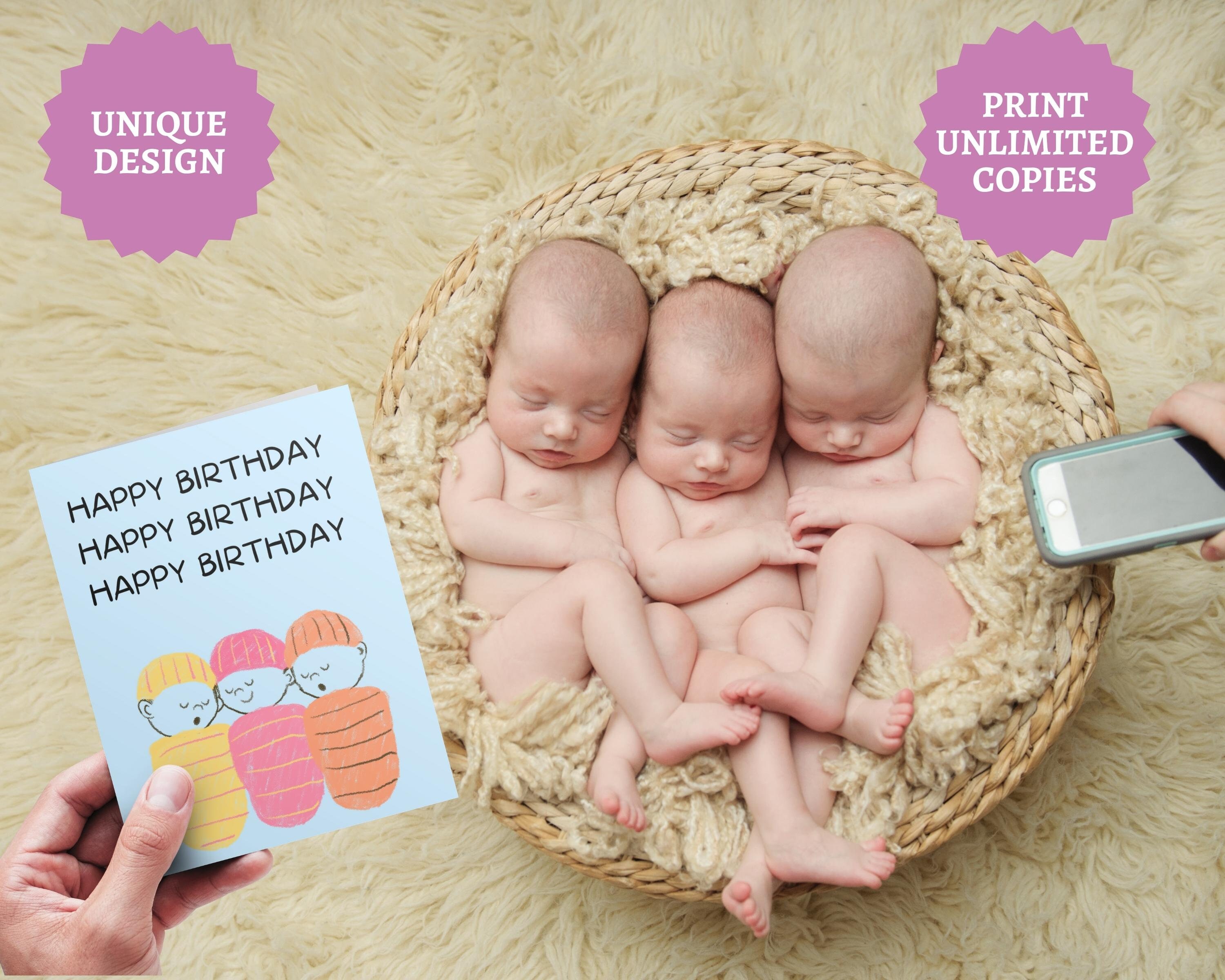 Triplet First Birthday Card Gift for Moms With 3 Babies, Funny Triplets ...