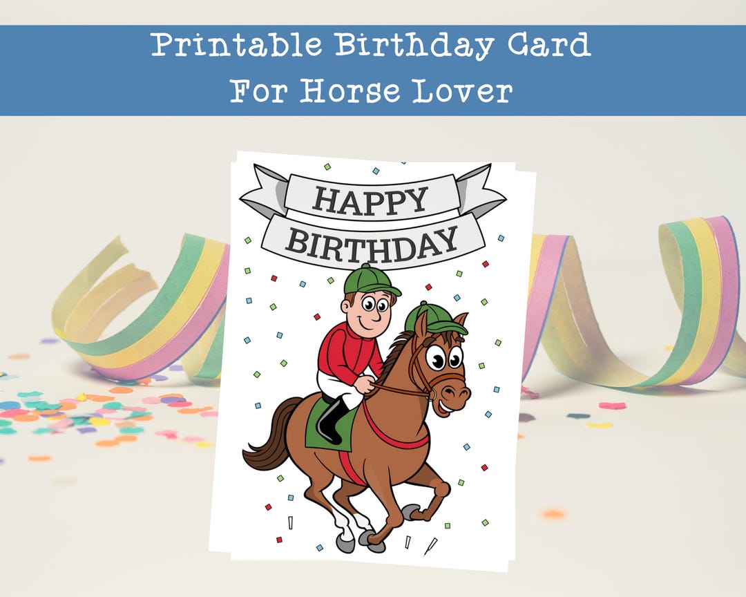 Printable Birthday Card for Horse Lover, Cute Horse Birthday Gift, Card ...