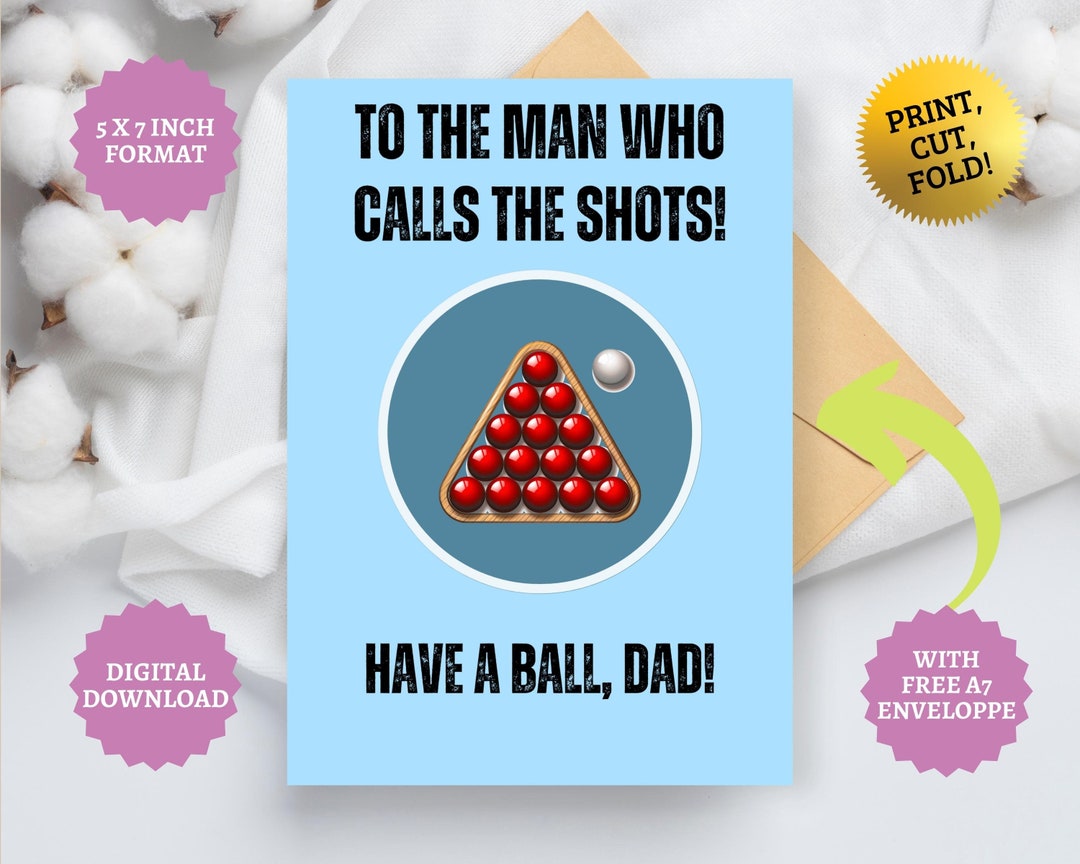 Birthday Card for Snooker Dad Pool Table Player Gift Billiard Cue ...