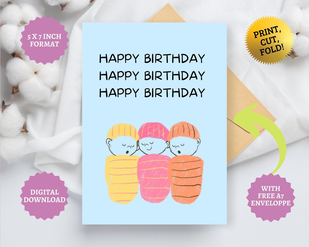 Triplet First Birthday Card Gift for Moms With 3 Babies, Funny Triplets ...