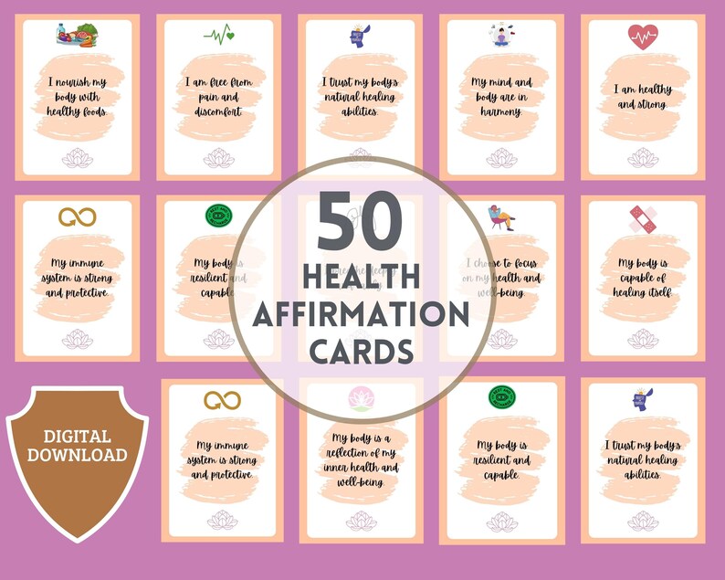 50 Health Affirmation Cards: Self-care & Positive Mindset (digital ...