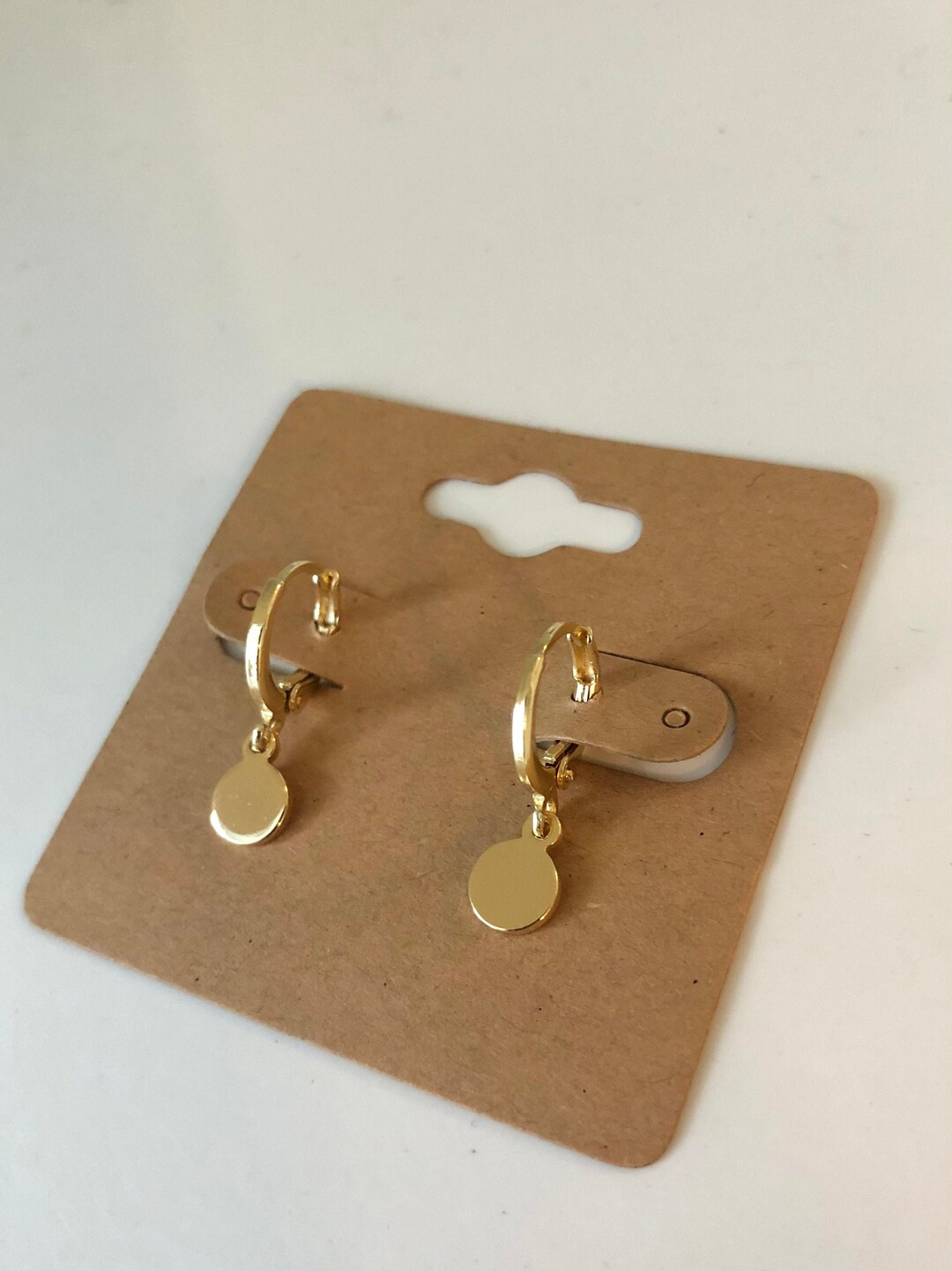 Gold Drop Disc Charm Dangle Hoop Earrings Huggie Hoops - 18k Plated ...