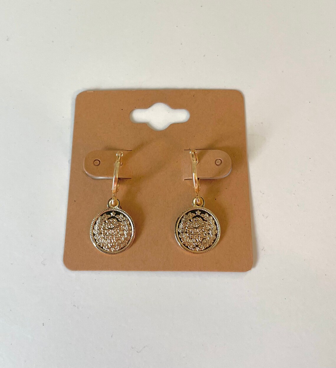 Gold Coin Hoop Earrings Dangle Huggie Hoops 18k Plated Gold - Etsy