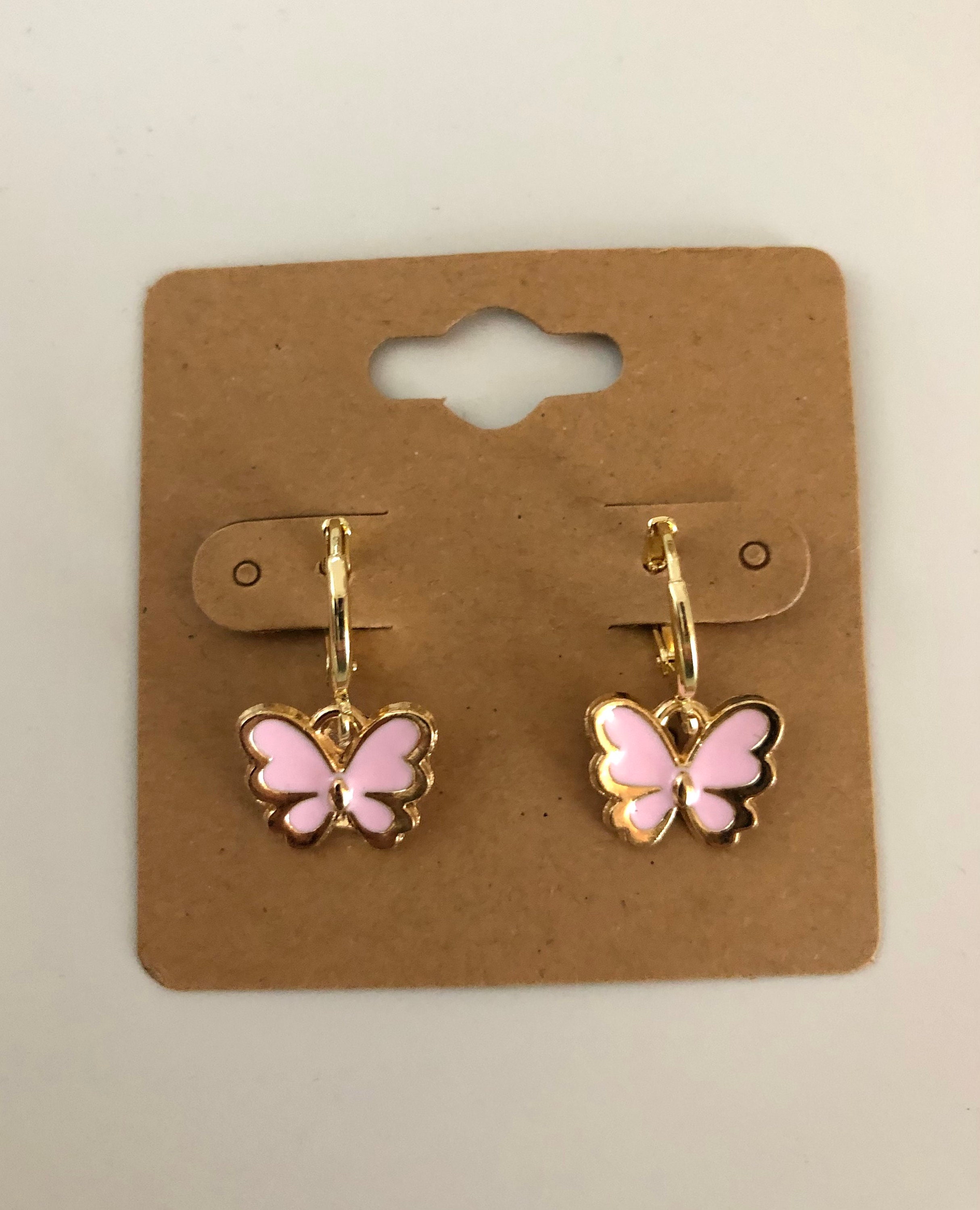 Pink Enamel Butterfly Gold Hoops Huggie Hoops 18k plated | Etsy