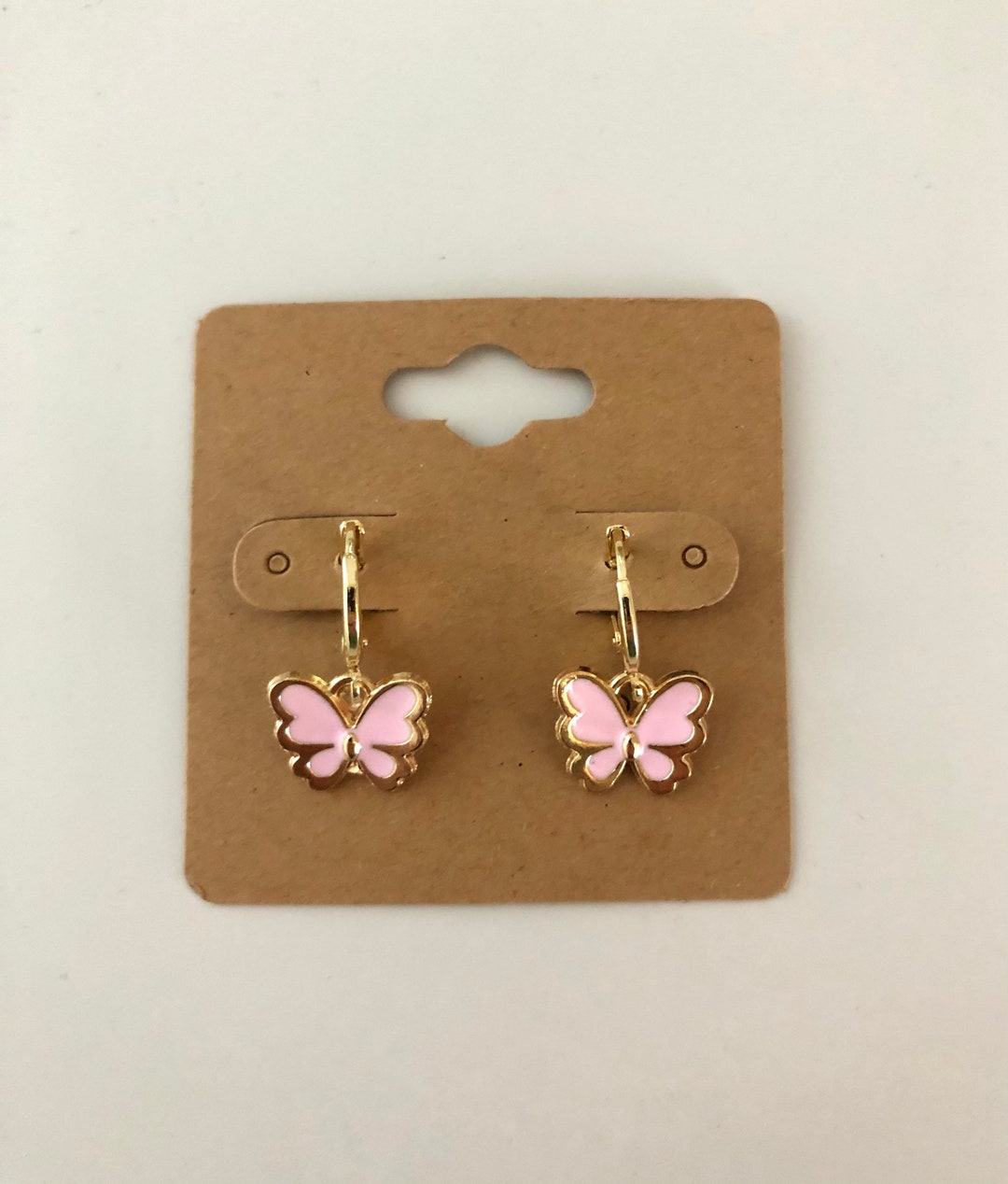 Pink Enamel Butterfly Gold Hoops Huggie Hoops - 18k Plated Gold - Etsy