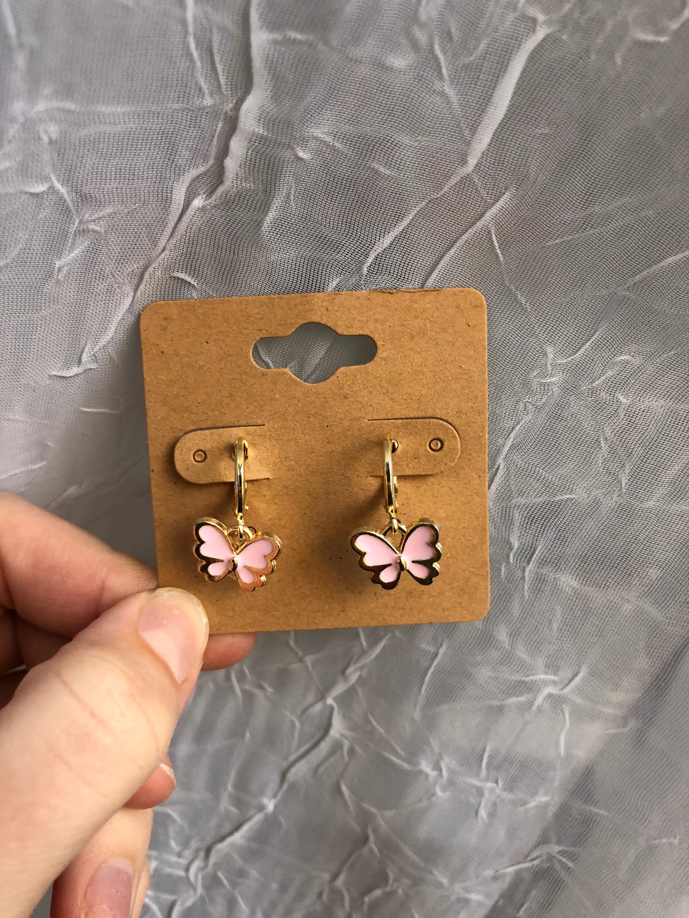 Pink Enamel Butterfly Gold Hoops Huggie Hoops 18k plated | Etsy