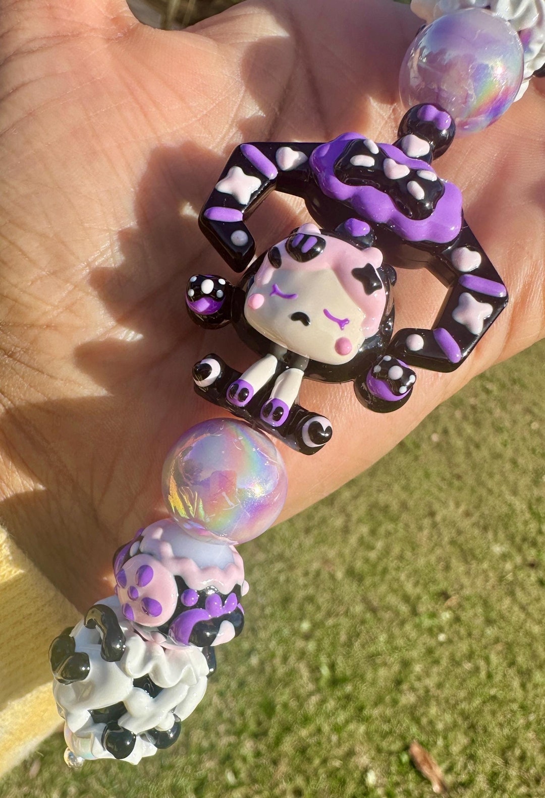 Purple Sp Inspired Dopamine Beaded Keychain Phone Charm Hand Painted ...